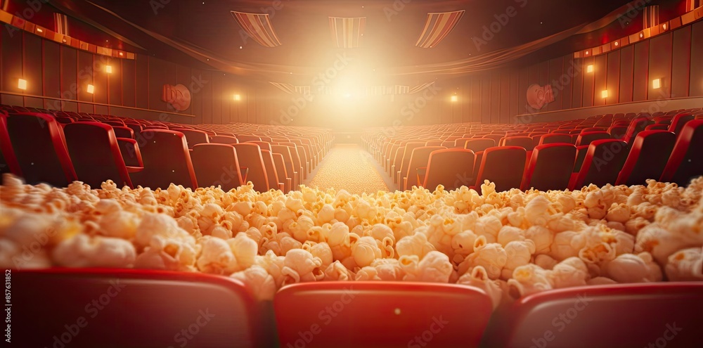 movie theater background with rows of red chairs and a red wall ...
