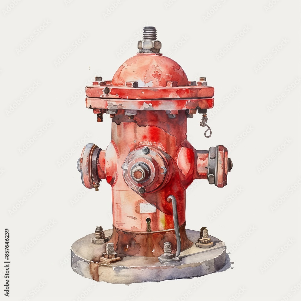 Watercolor painting of a red fire hydrant, with minimalist details and ...