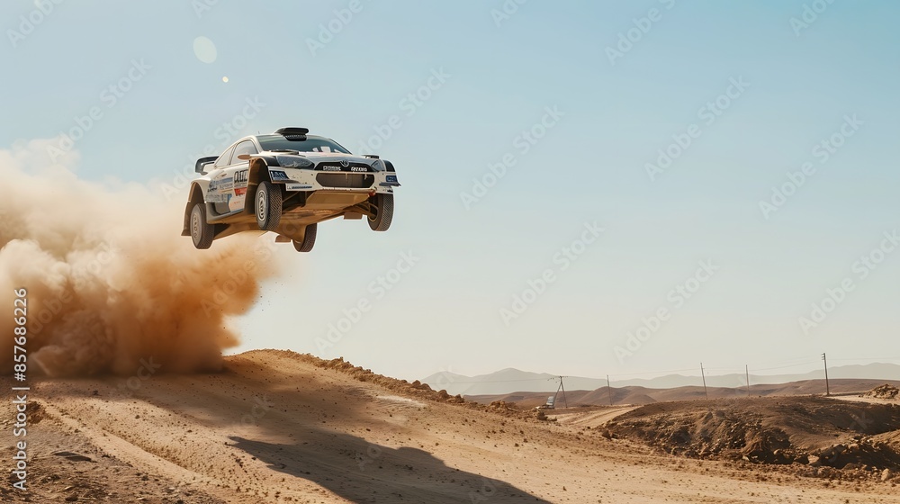 Rally racing car on dirt track, in the desert, extreme sport activities ...
