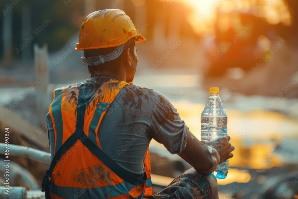 Heat wave, construction workers in hot weather,hot weather shines a ...