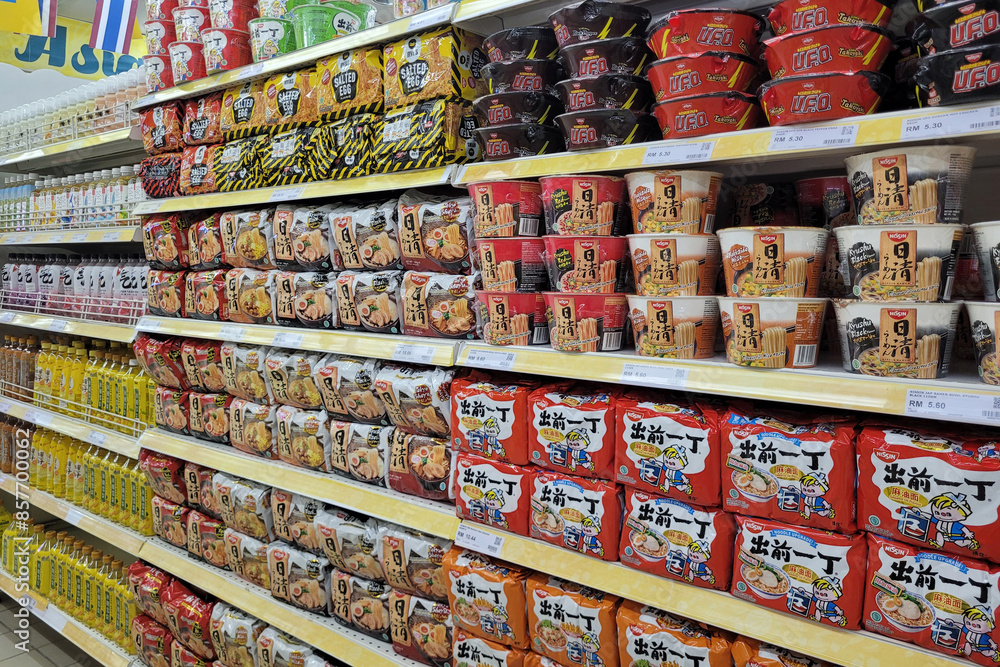 PENANG, MALAYSIA - 28 MAY 2024: Grocery store showcases a variety of ...