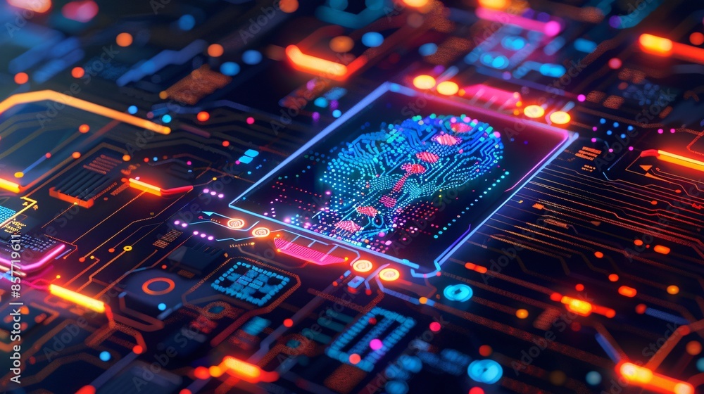 AI innovation infographic featuring a detailed model of machine ...