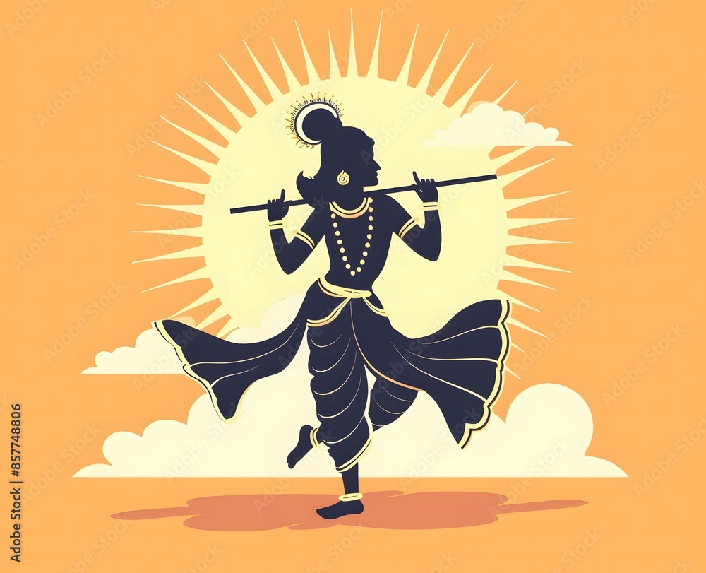 silhouette of Lord Krishna playing flute Stock Illustration | Adobe Stock
