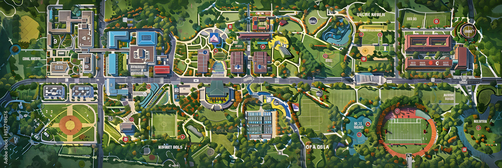 Comprehensive and Detailed University Campus Map Highlighting Important ...