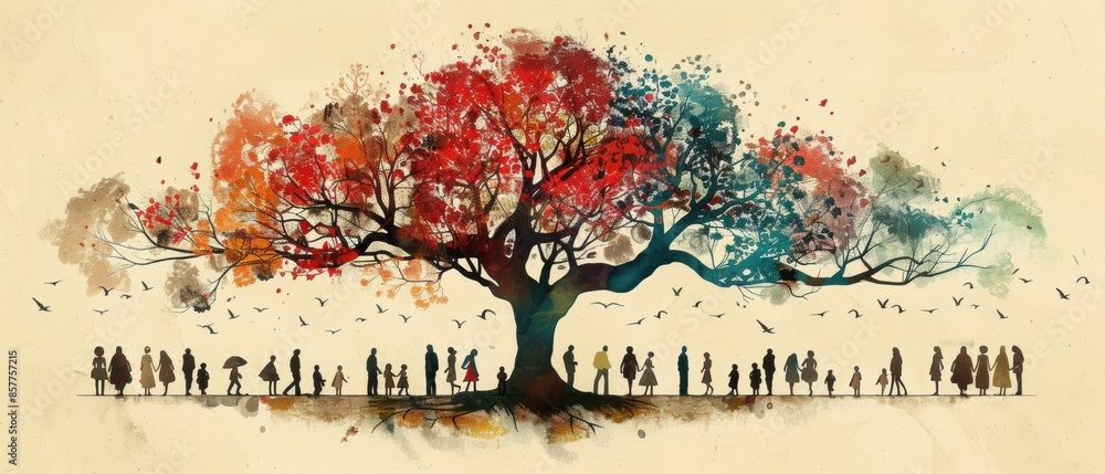 A beautifully illustrated family tree showing multiple generations and ...