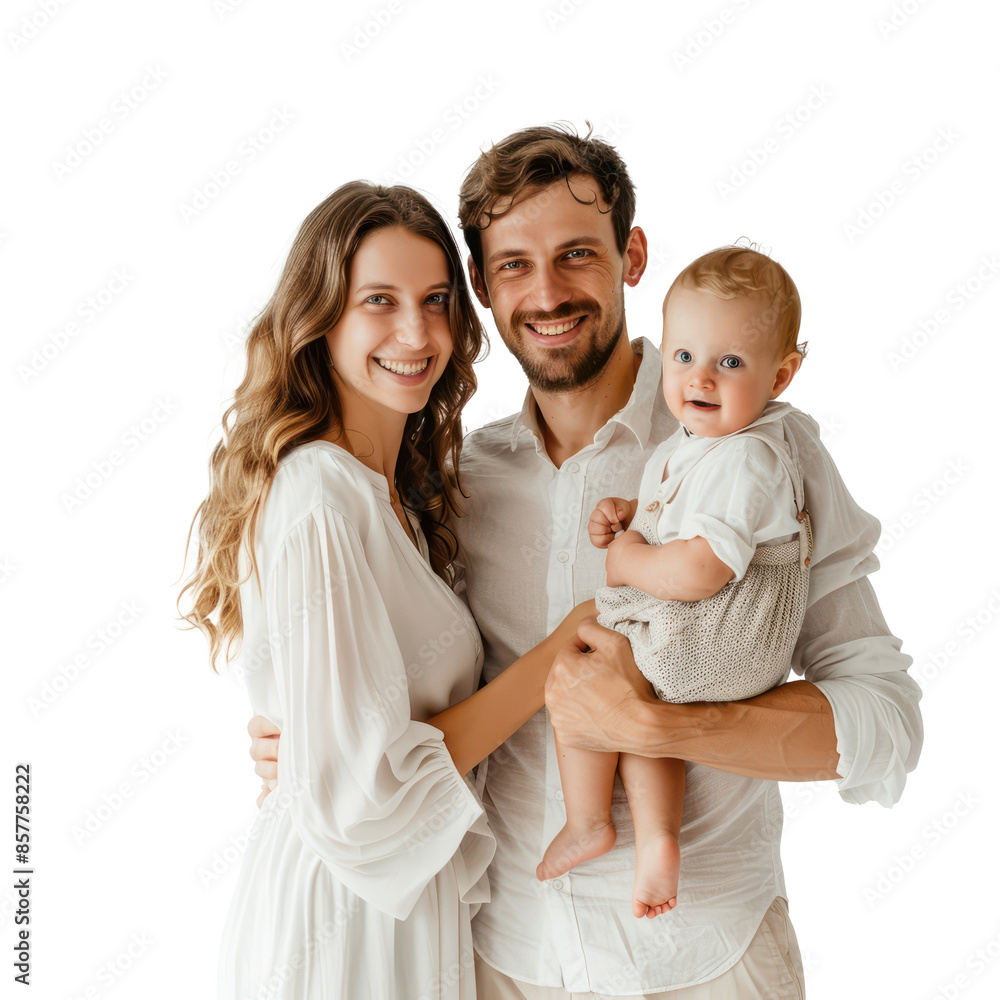 Foto de Stock happy european family with one baby standing together and ...