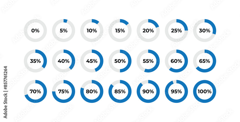 Set of circle round pie charts percentage diagrams vector design from 0 ...