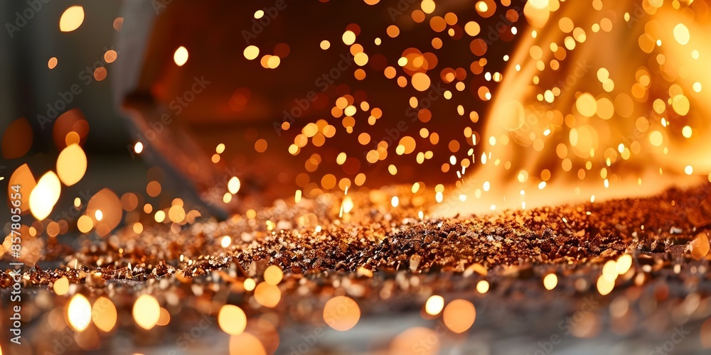 Nickel smelting furnace erupts with fiery molten metal sparks. Concept ...