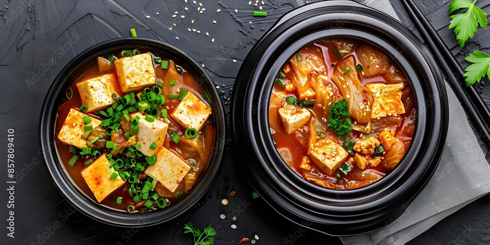 Kimchi stew with tofu and pork a spicy Korean delicacy. Concept Korean ...