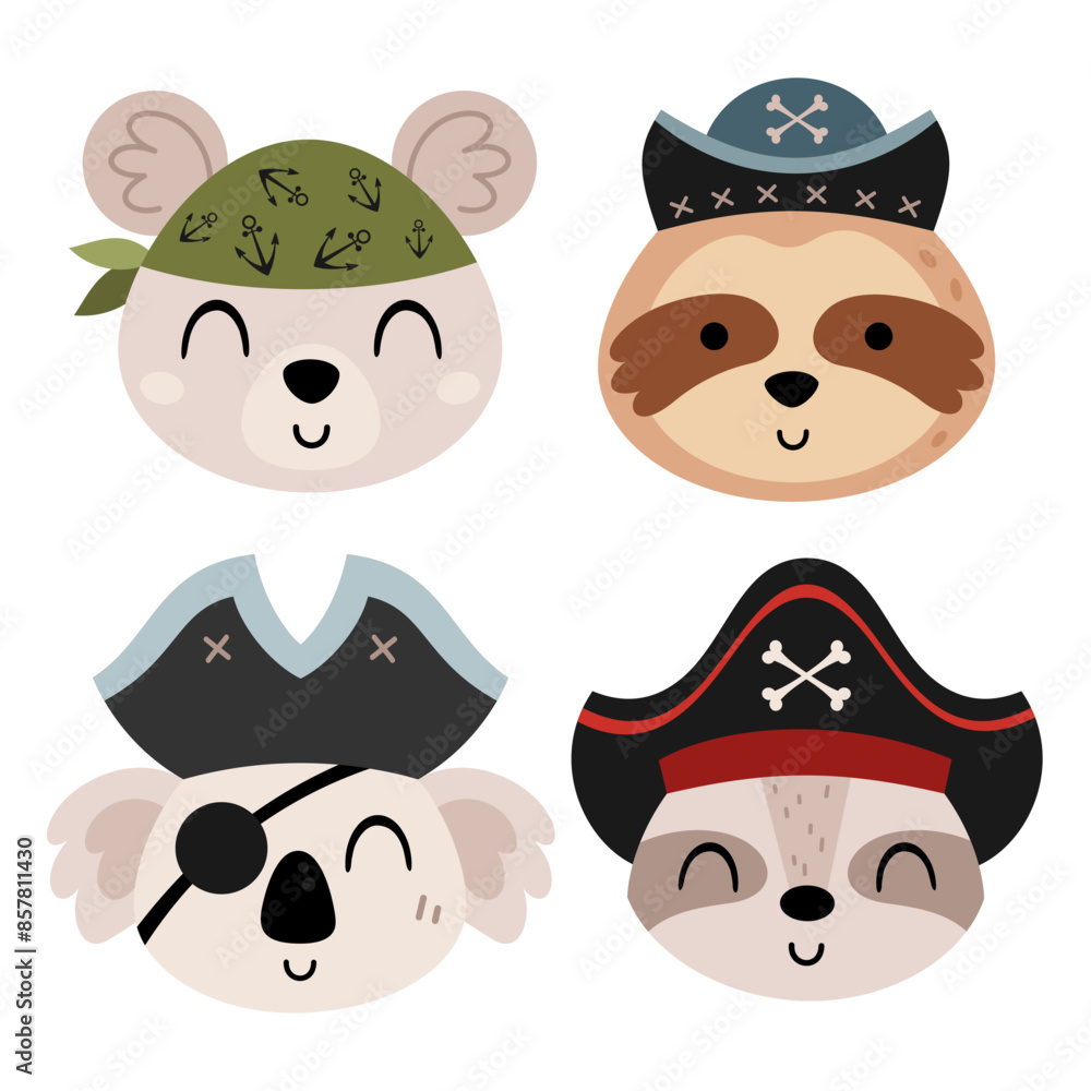 Vector de Stock Pirate clipart. Pirate animal faces clipart. Pirate ...
