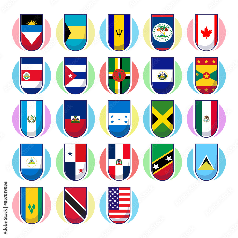 Vetor North american continents flags. Cute vector element design ...