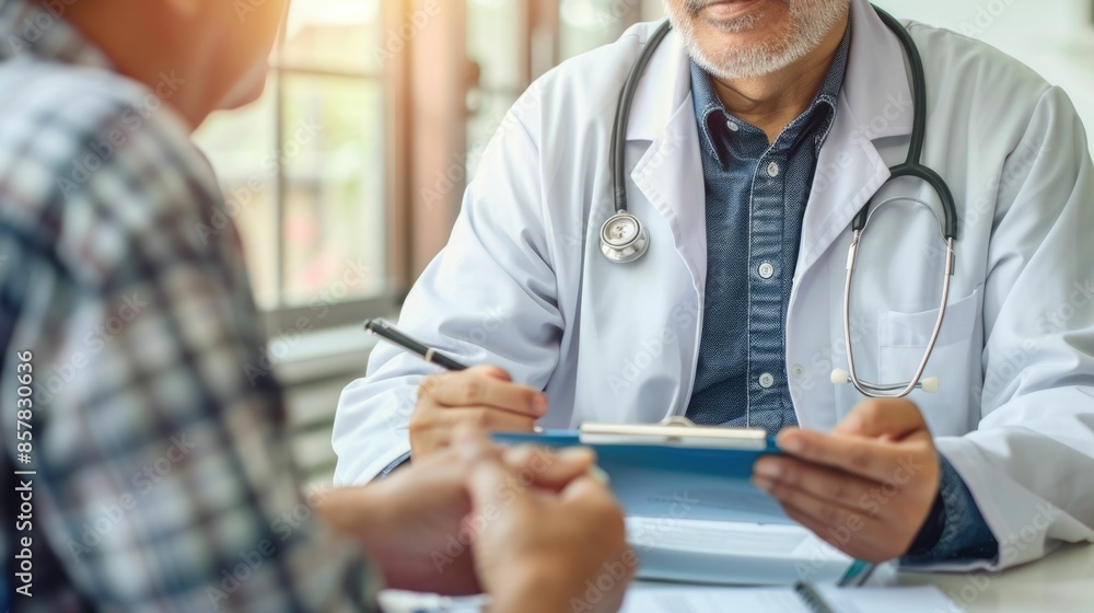 Elderly male patient discussing chronic disease management plan with ...