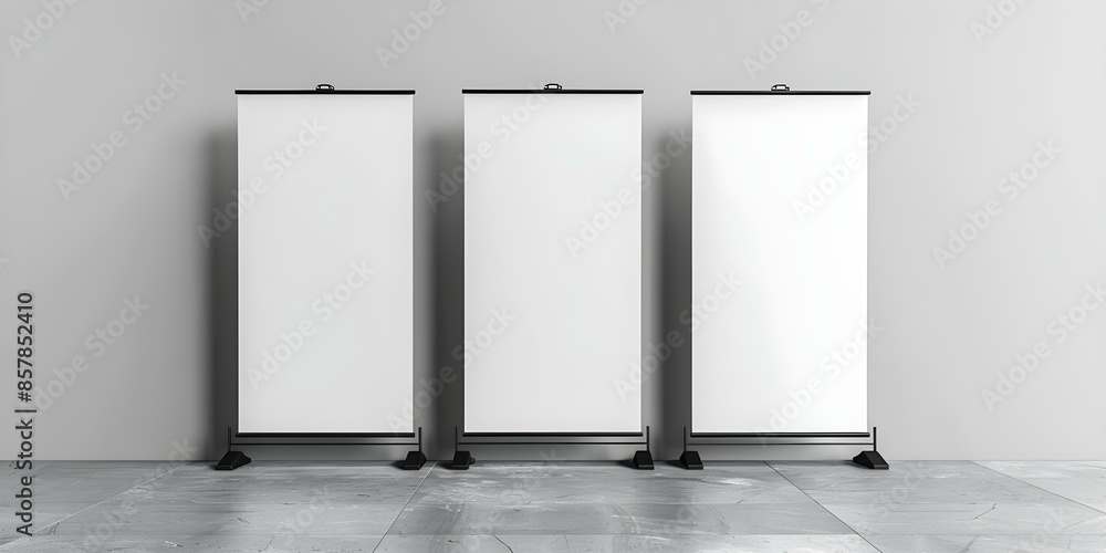 Ilustrace Mockup of a white blank roll-up banner display for presenting ...