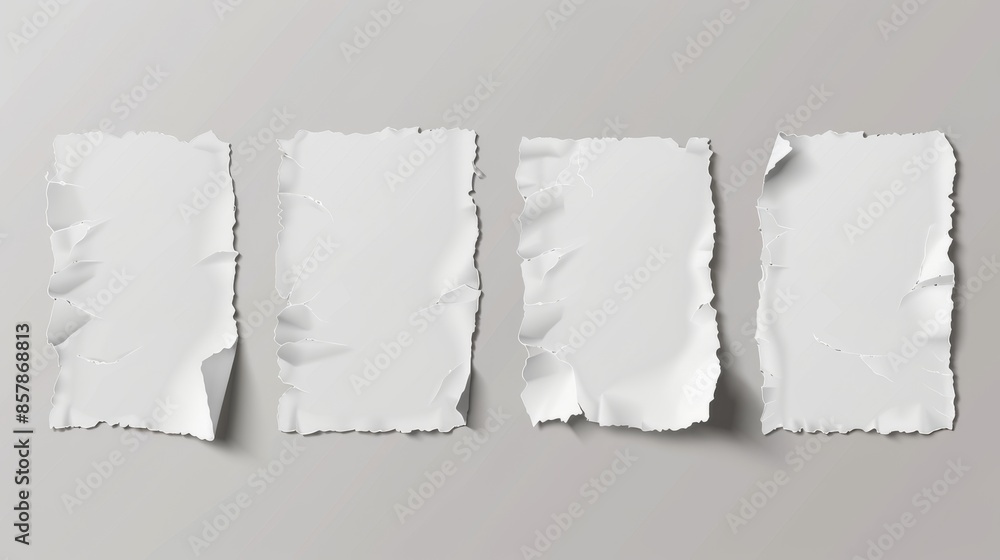 Paper sheets with torn edges and square grids. Old blank notepad and ...