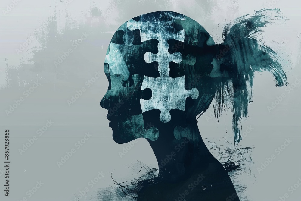 Adhd representation puzzle pieces interlocked in silhouette head ...