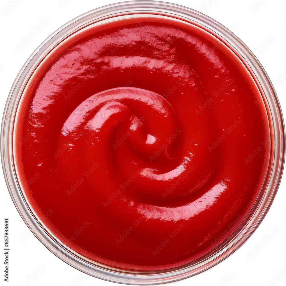 bowl of ketchup sauce top view isolated on white or transparent ...
