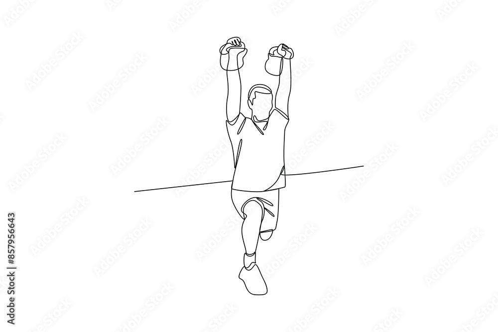 One continuous line drawing of young man lifting dumble at port center ...