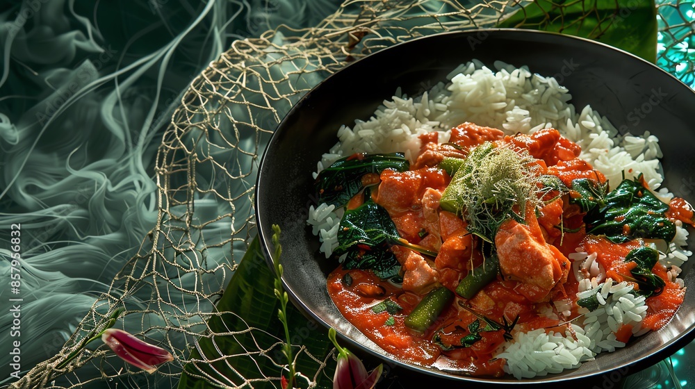A dish of Trinidadian callaloo with spinach, okra, and coconut milk ...