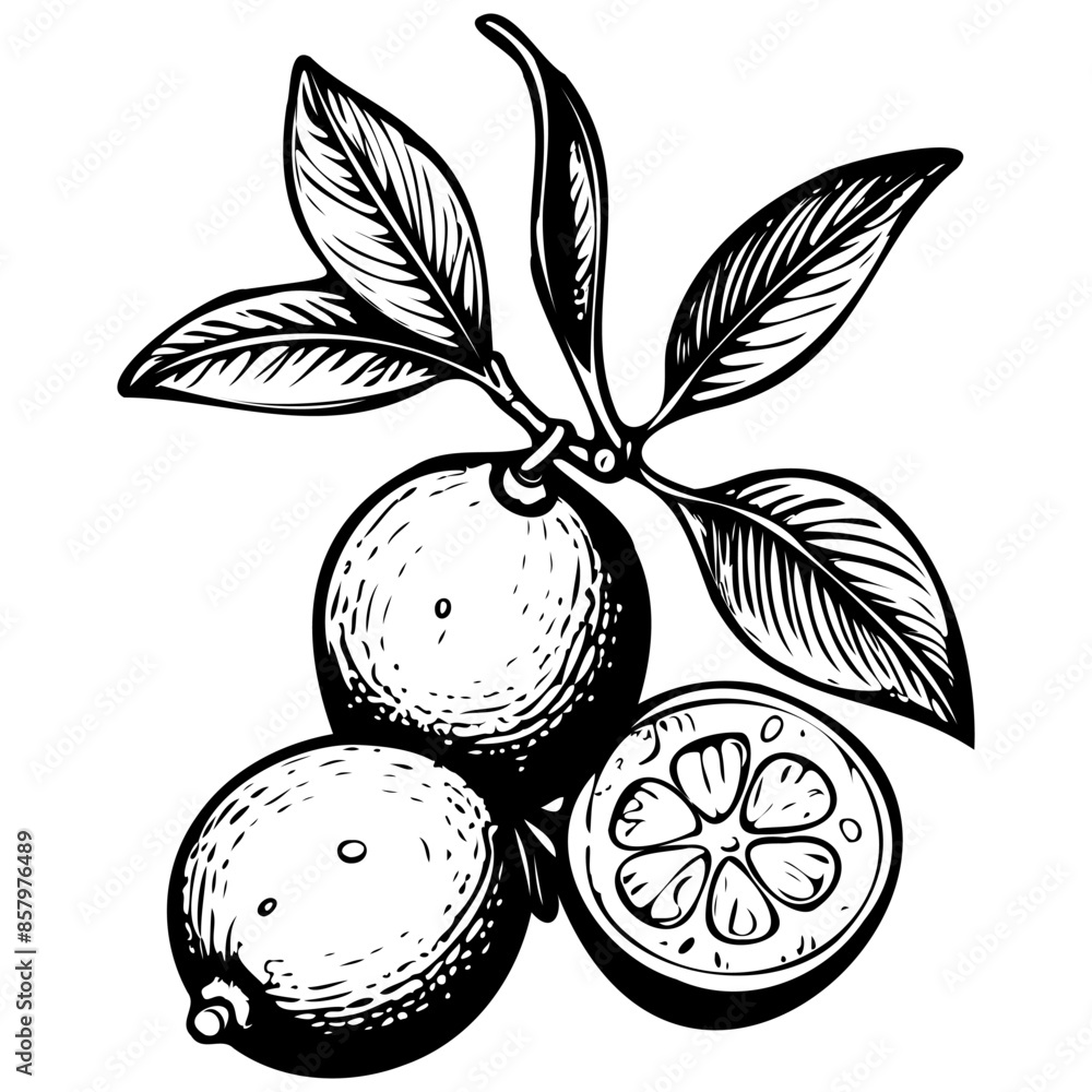 Vector Calamansi vintage hand drawn fruit illustration, transparent ...