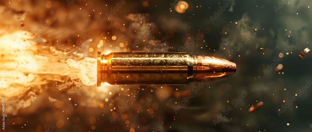 Birds-eye view, dynamic close-up of a bullet casing ejecting from a gun ...