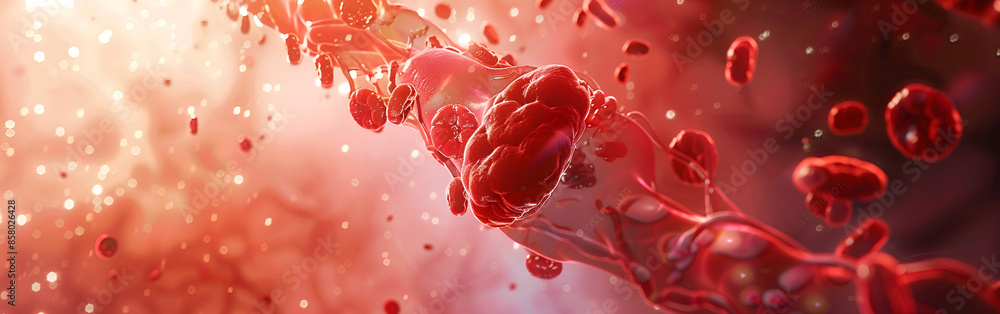 view of a red brain and its intricate network of blood vessels, Biotech ...