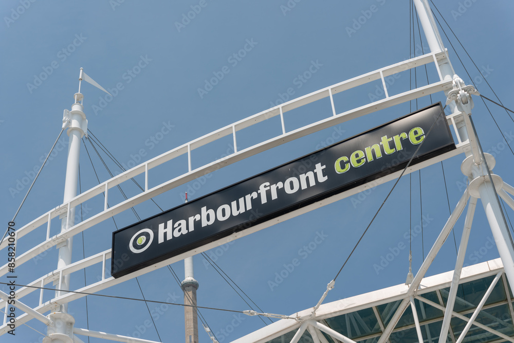 skyward detail of Harbourfront Centre Concert Stage sign and roof ...