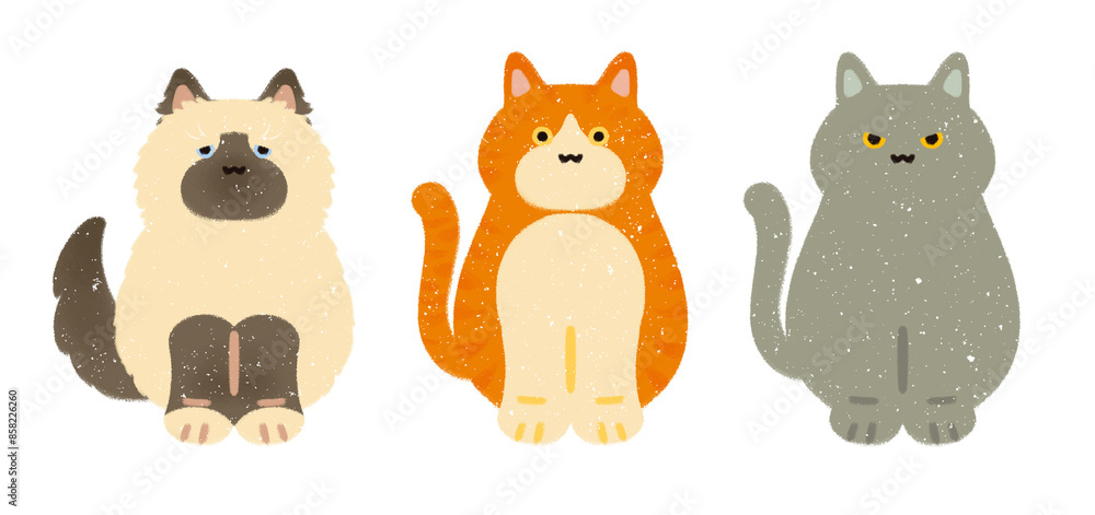 trendy simple cartoonish fluffy cat kitten kitty characters cute animal ...