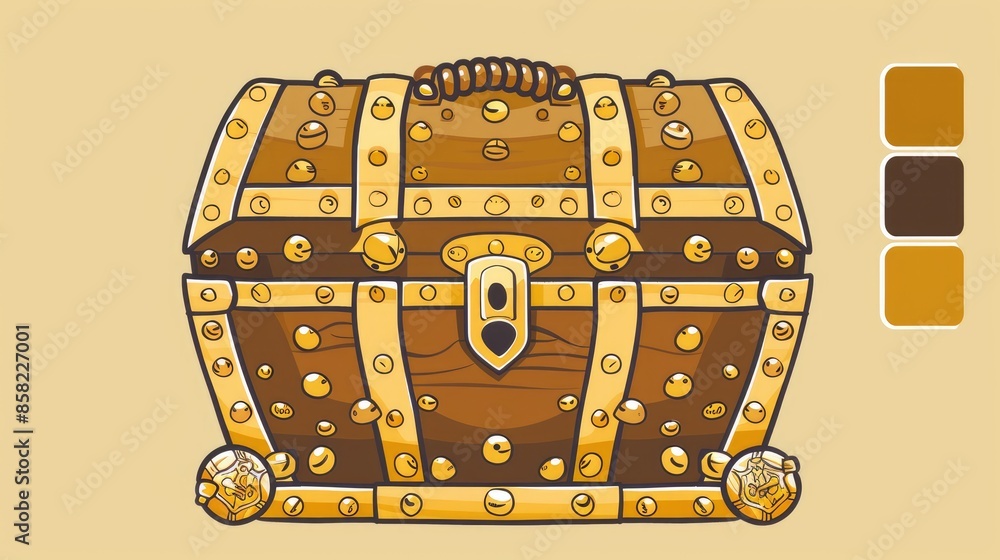 Gold treasure chest flat design front view fortune theme cartoon ...
