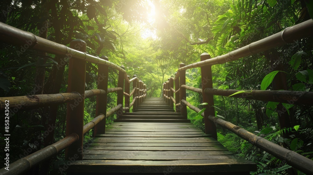 Green energy pathway through dense forest, representing sustainable ...