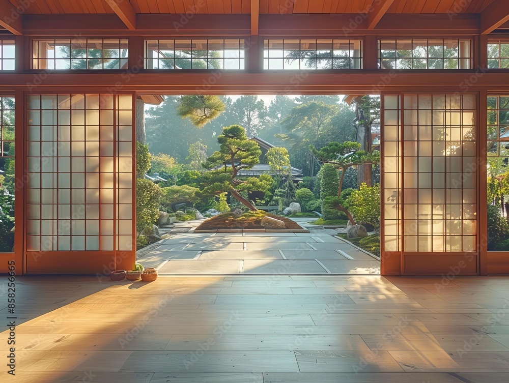 Japaneseinspired house with sliding shoji doors and a zen garden in the ...