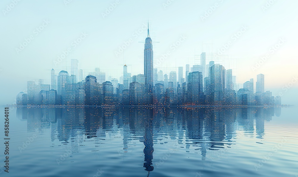 Modern architectural design model of a generic city skyscraper in 3D ...