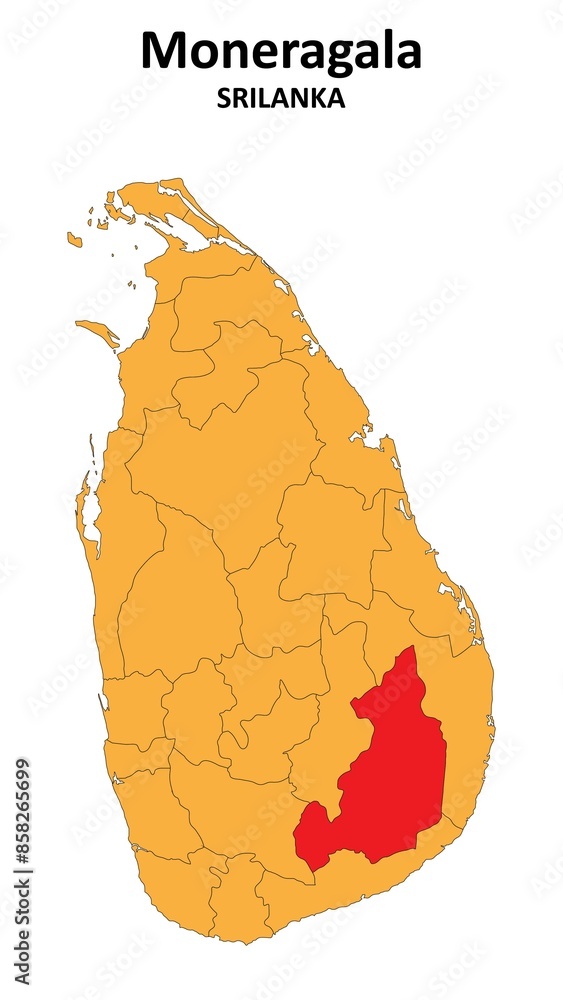 Moneragala Map is highlighted on the Srilanka map with detailed state ...