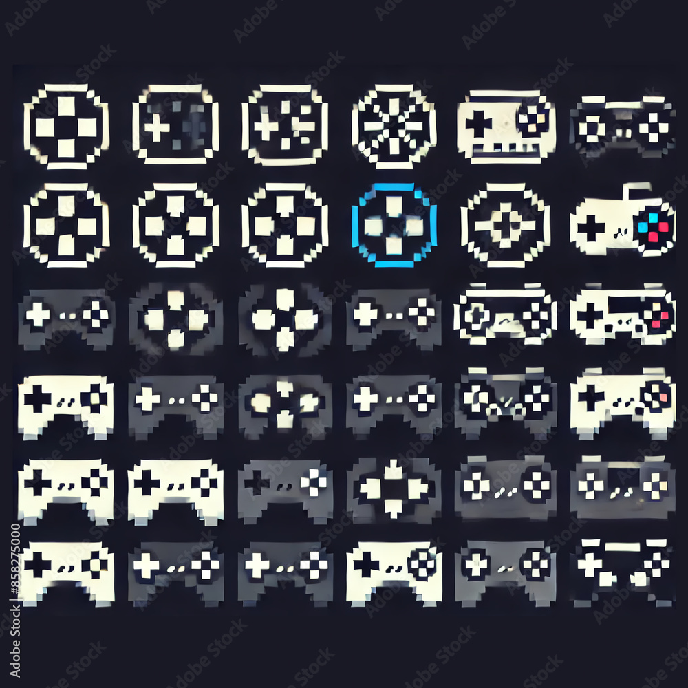 Detailed pixel art sprite sheet with controller settings icons Stock ...