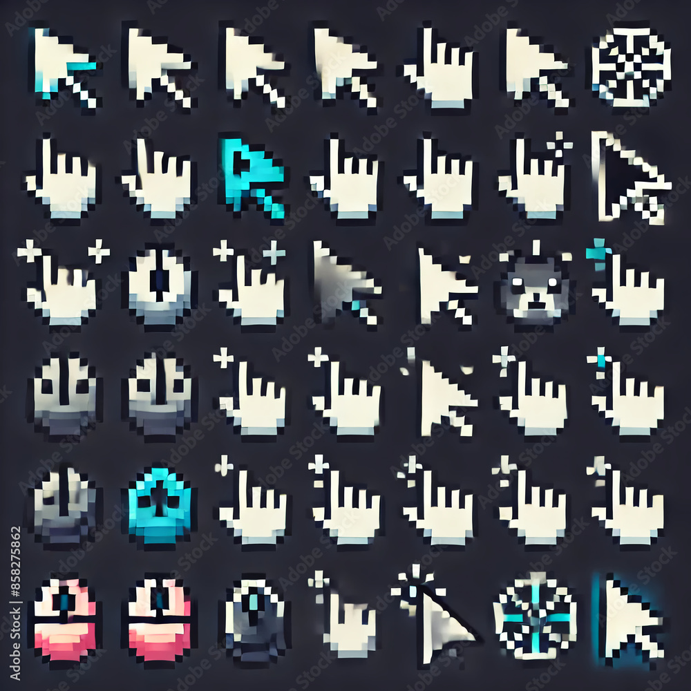 Stock-Illustration „Detailed pixel art sprite sheet with cursor icons“ | Adobe Stock