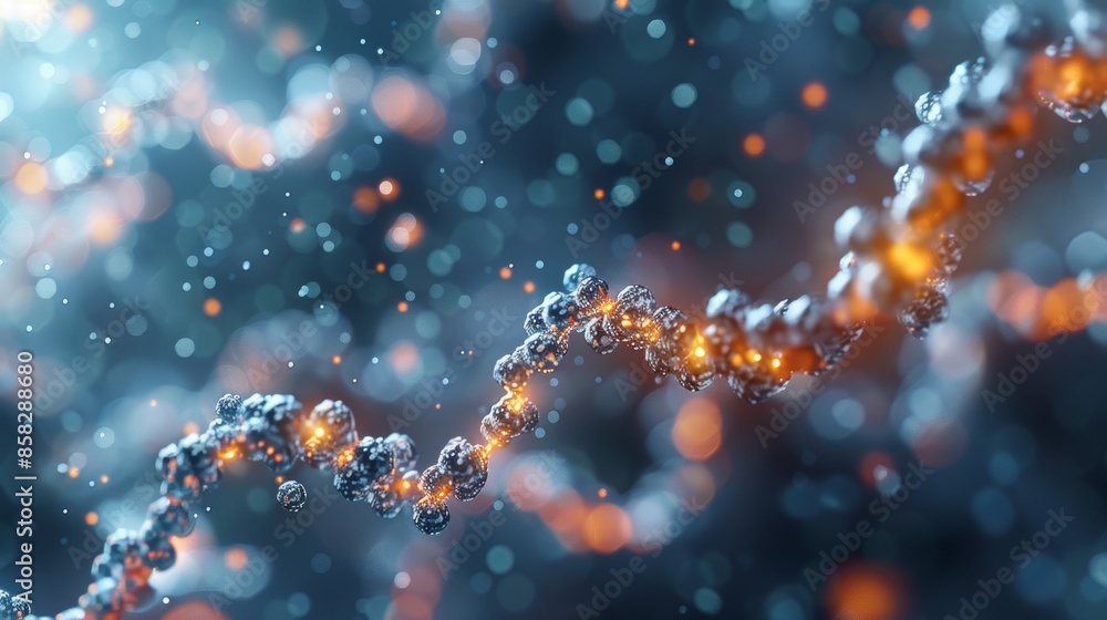 A close-up of a protein molecule, with a focus on its complex folding ...