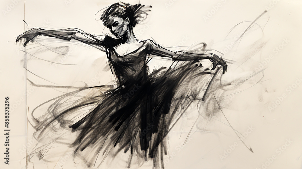 wide entertainment banner, black and white illustration charcoal pencil ...