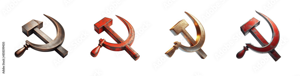 3D communist symbol set. Sickle and Hammer. Isolated transparent ...