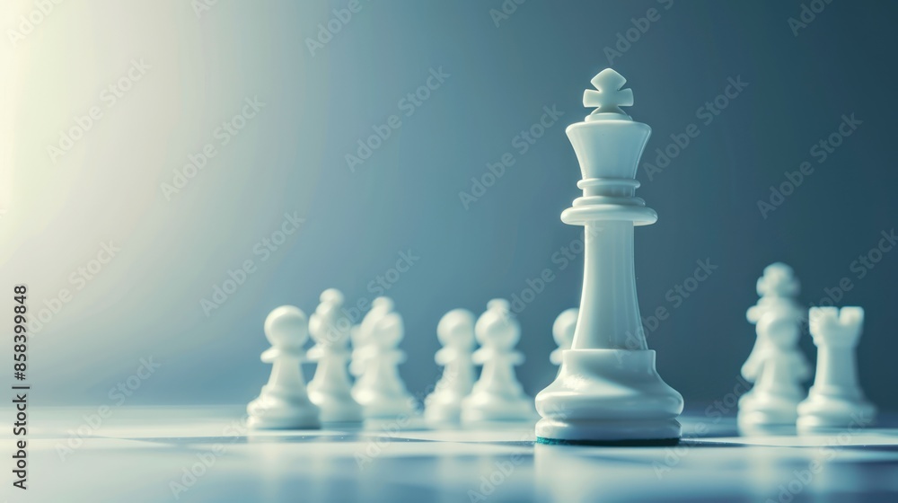 A chess king piece leading an army of other pieces, symbolizing the ...