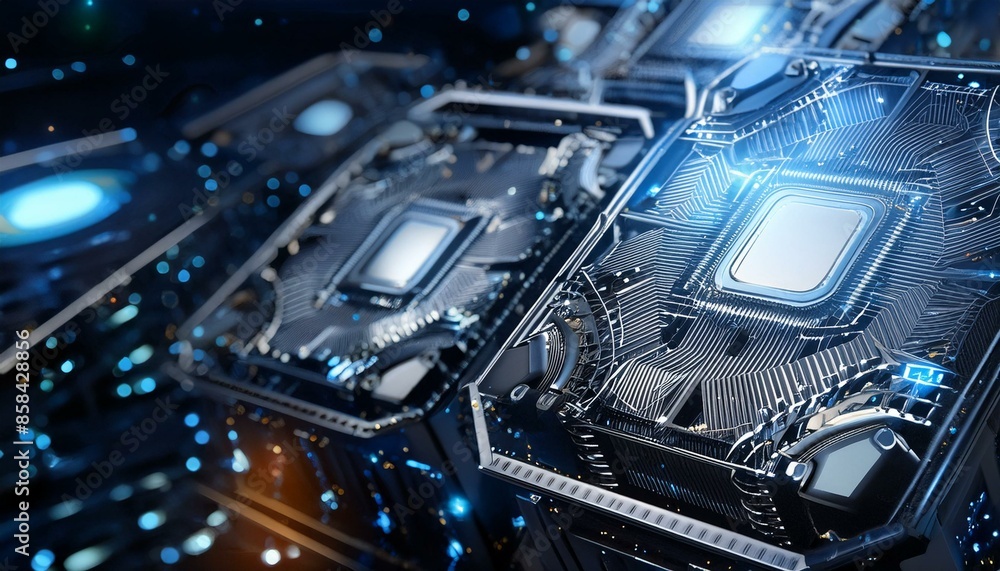 Highly detailed technology texture, AI supercomputer Chrome, insane ...