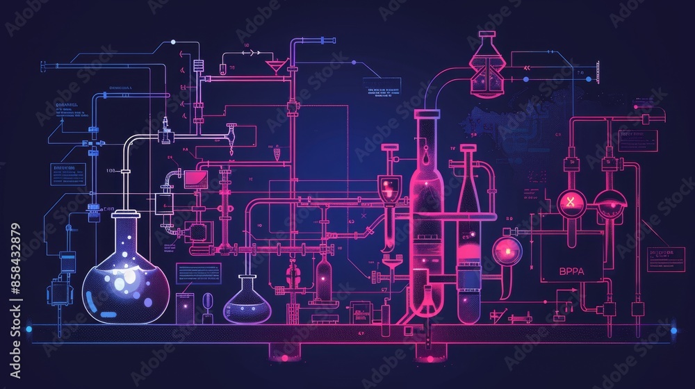 Foto de Stock Chemical synthesis stages of BPA key reagents and ...
