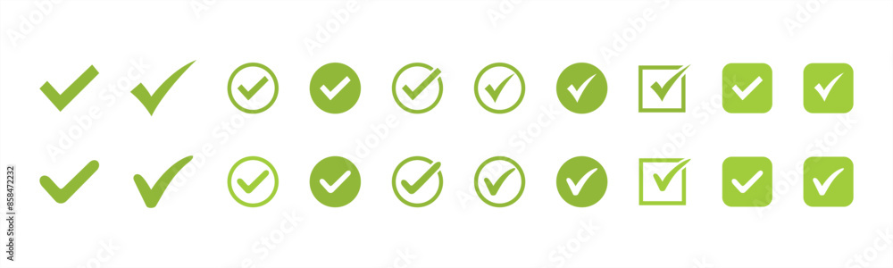 Green check mark and red cross icon set. Circle, rectangle, triangle ...