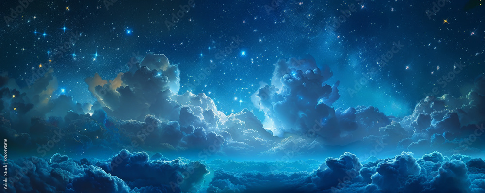 Whimsical starry night background with deep blue sky, twinkling stars ...