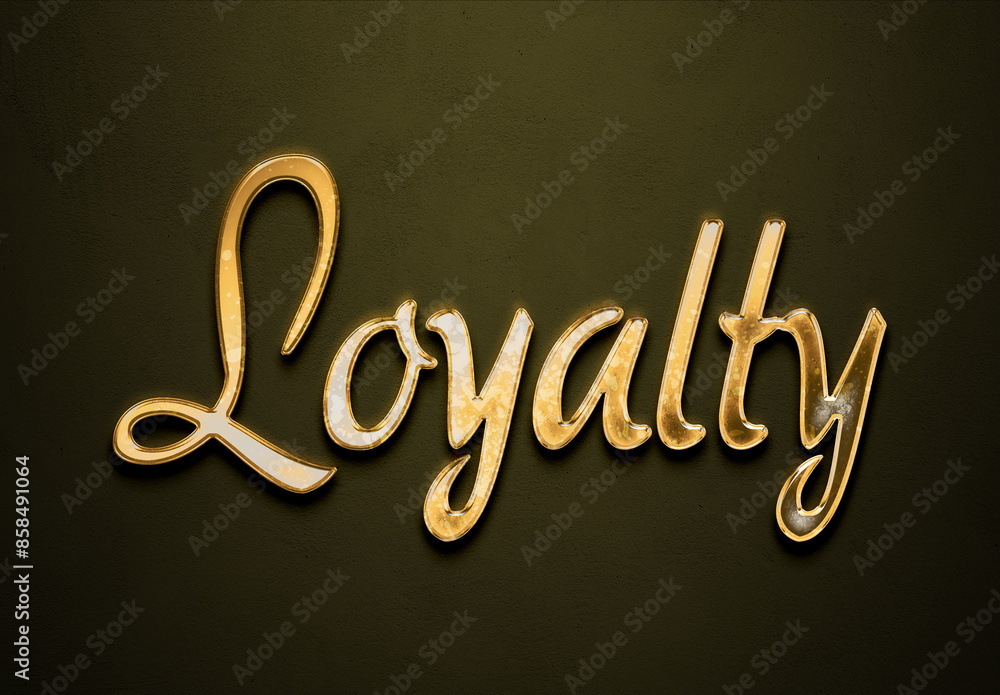 Old gold text effect of word Loyalty with 3D glossy style Mockup. Stock ...
