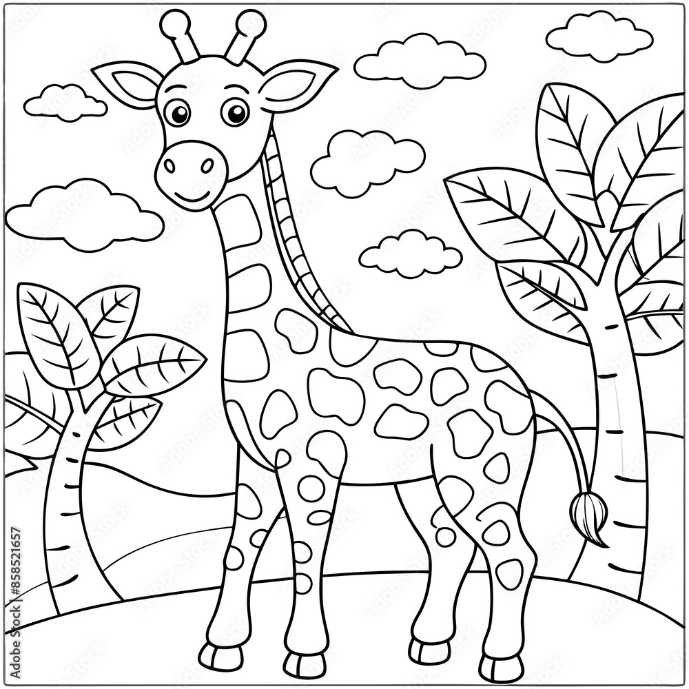 Adorable Giraffe Coloring Page for Kids and Adults to Enjoy Stock ...