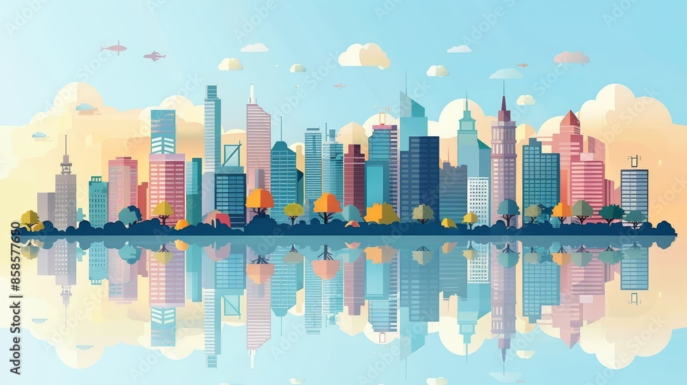 Vector illustration of a city skyline showing zoning regulations, Stock ...