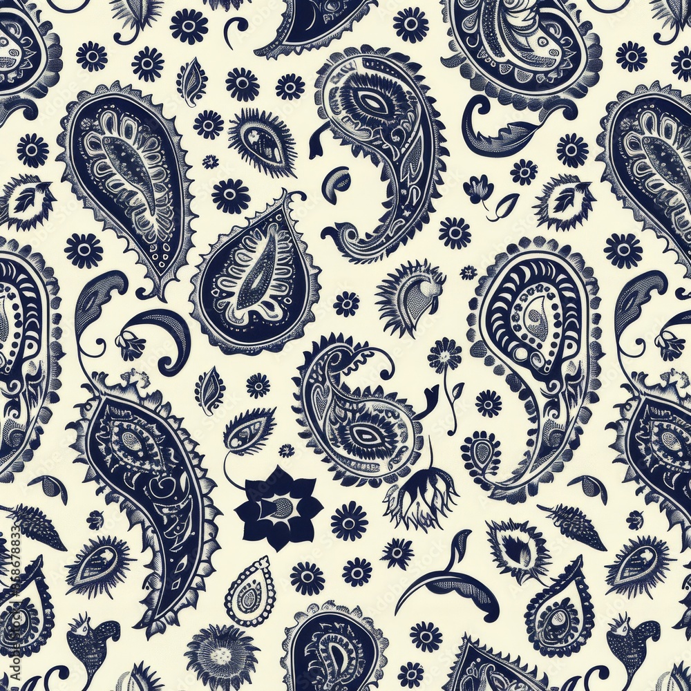 Design a repeating paisley pattern with paisley elements arranged in a ...
