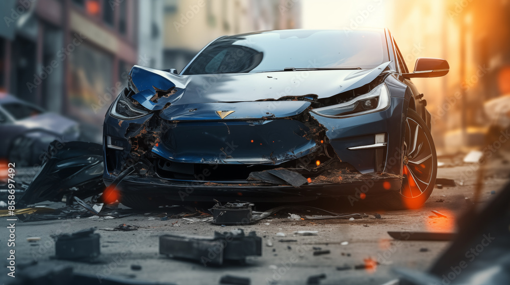 Hyper-Realistic Close-Up of an Electric Vehicle After an Accident ...