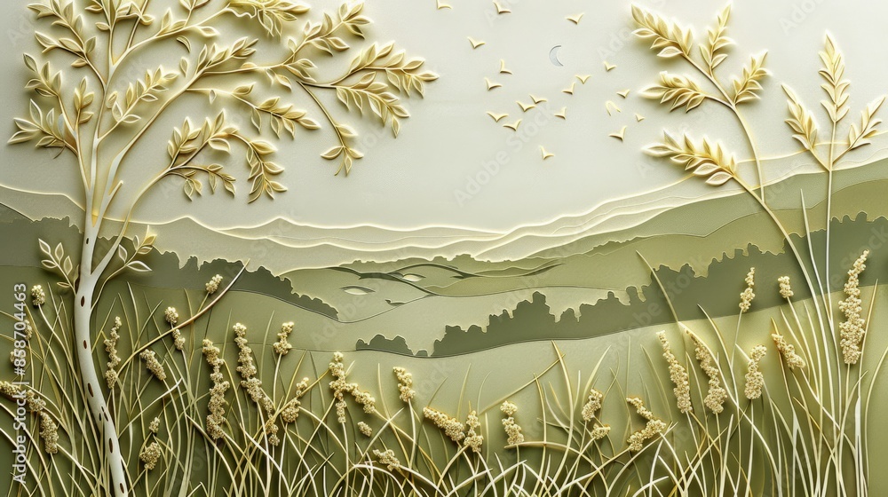 Papercraft landscape depiction of summer in the countryside, in a ...