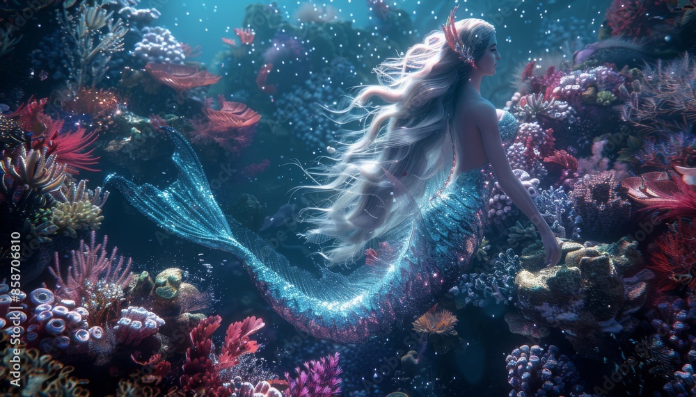 Enigmatic Mermaid, Portray a mesmerizing mermaid gracefully swimming ...
