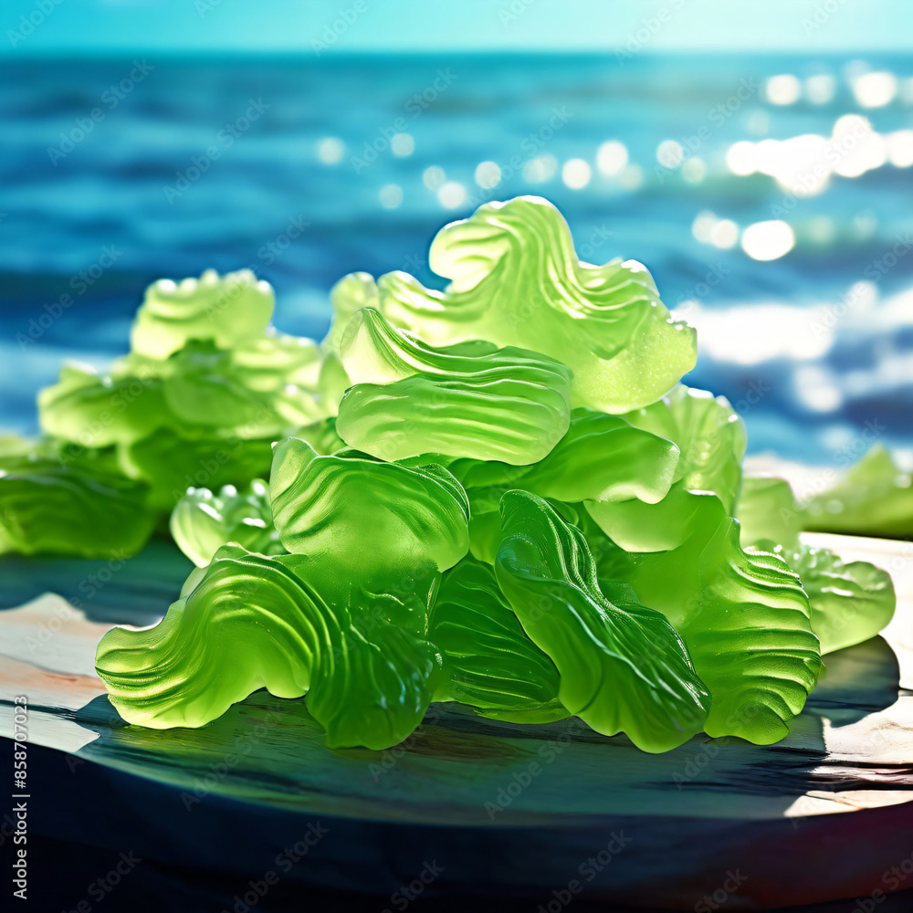 Realistic illustration Sea Moss Gummies, nutrient-rich seaweed-based ...